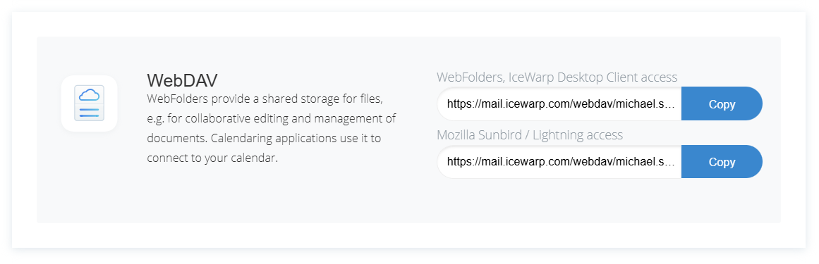 Calendar and WebDAV URL for integrations with other clients – IceWarp Help Center